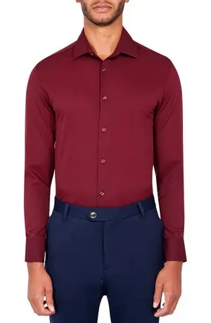 BROOKLYN BRIGADE Slim Fit Solid Performance Dress Shirt - Cabernet
