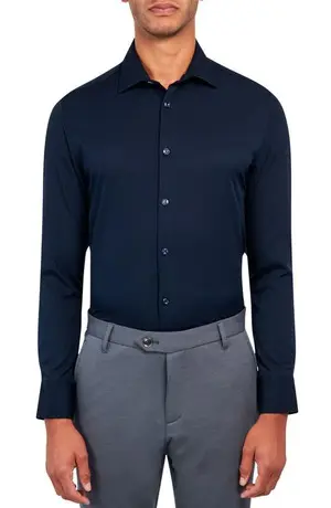BROOKLYN BRIGADE Slim Fit Solid Performance Dress Shirt - Navy