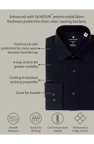 BROOKLYN BRIGADE Slim Fit Solid Performance Dress Shirt - Navy