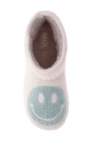 Mia Chill Smiley Faux Shearling Bootie Slipper - Saige Happy Face