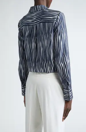Lafayette 148 New York Scottie Stripe Silk Twill Shirt