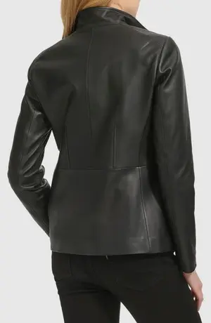 Cole Haan Wing Collar Leather Jacket - Black