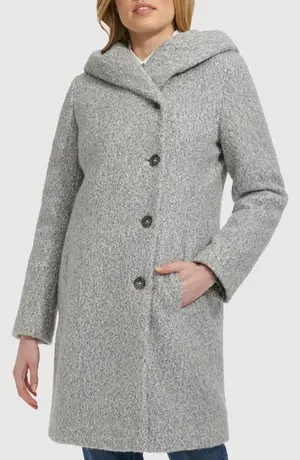 Cole Haan Pressed Bouclé Shawl Hood Coat - Light Grey