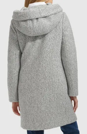 Cole Haan Pressed Bouclé Shawl Hood Coat - Light Grey