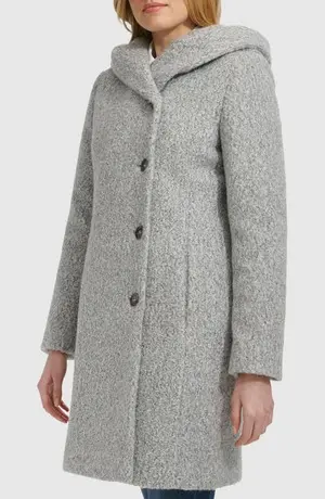 Cole Haan Pressed Bouclé Shawl Hood Coat - Light Grey