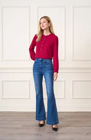 CECE DUPRAZ Pearl Button Georgette Blouse