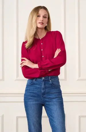 CECE DUPRAZ Pearl Button Georgette Blouse