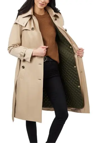 London Fog Water Resistant Belted Trench Coat With Removable Liner - Stone