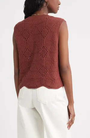 Treasure & Bond Bouclé Pointelle Sweater Vest - Brown Sable