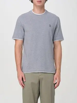 Brunello Cucinelli Slim Fit Cotton T-shirt With Contrast Trim And Logo Grey 1