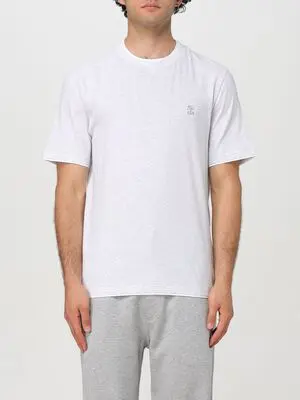 Brunello Cucinelli Slim Fit Cotton T-shirt With Contrast Trim And Logo Grey