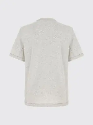 Brunello Cucinelli Slim Fit Cotton T-shirt With Contrast Logo And Trims - Mouse Grey