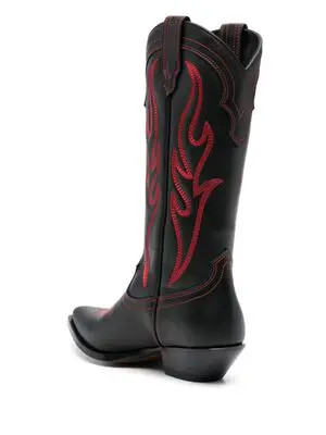 SONORA Embroidered Leather Western Boots - Black