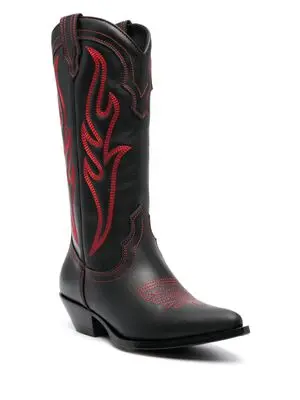 SONORA Embroidered Leather Western Boots - Black