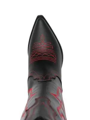 SONORA Embroidered Leather Western Boots - Black