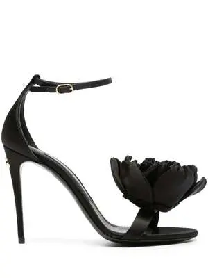 Dolce & Gabbana Keira Floral-appliqué Satin Sandals - Black