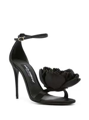 Dolce & Gabbana Keira Floral-appliqué Satin Sandals - Black