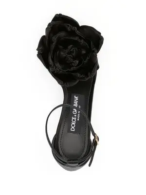 Dolce & Gabbana Keira Floral-appliqué Satin Sandals - Black