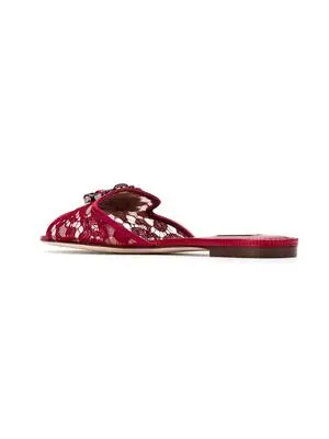 Dolce & Gabbana Crystal Lace Flat Slides - Red