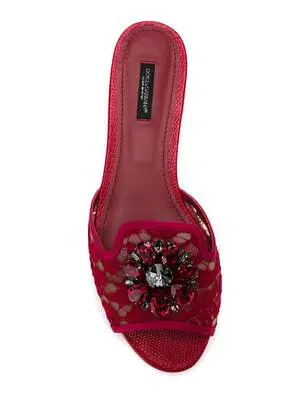 Dolce & Gabbana Crystal Lace Flat Slides - Red