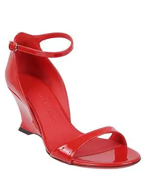 FERRAGAMO Patent Leather Open Toe Sandals - Red