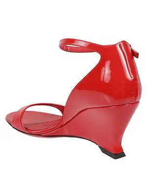 FERRAGAMO Patent Leather Open Toe Sandals - Red