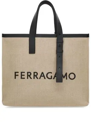 FERRAGAMO Logo Canvas Tote - Beige