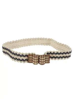 EXQUISITE J Striped Raffia Belt - Beige