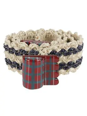 EXQUISITE J Striped Raffia Belt - Beige