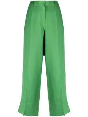 Max Mara Linen Cropped Trousers - Green