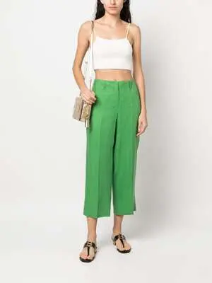 Max Mara Linen Cropped Trousers - Green