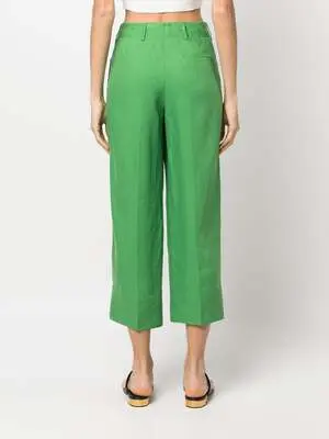 Max Mara Linen Cropped Trousers - Green