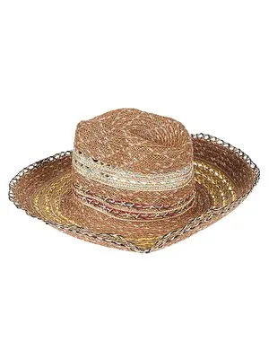 EXQUISITE J Raffia Fedora Hat - Brown
