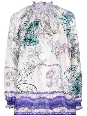 F.R.S FOR RESTLESS SLEEPERS High Neck Printed Silk Blouse - Lilac