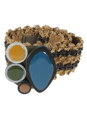 EXQUISITE J Striped Raffia Belt - Brown