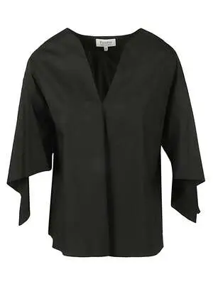 PSOPHIA Cotton V-neck Top - Black