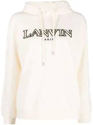 LANVIN Embroidered-logo Cotton Hoodie - White