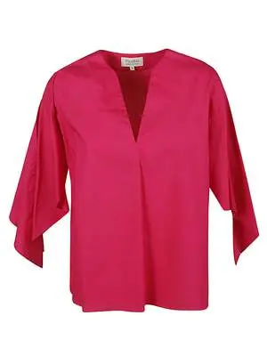 PSOPHIA Cotton V-neck Top - Fuchsia