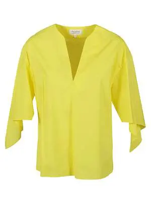 PSOPHIA Cotton V-neck Top - Yellow