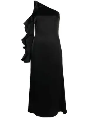 David Koma Ruffle Detail One Shoulder Midi Dress - Black