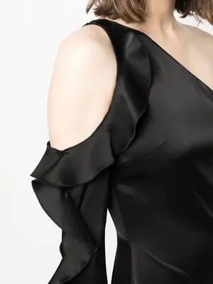 David Koma Ruffle Detail One Shoulder Midi Dress - Black