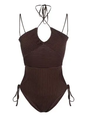 ANDREĀDAMO Cut Out Knit Bodysuit - Beige