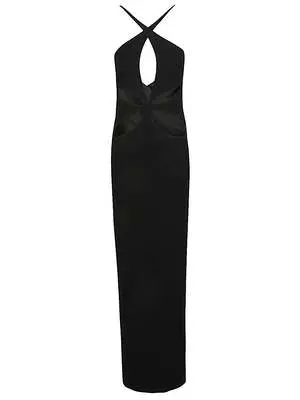 MONOT PRE Monot Cut-out Detail Silk Crepe Long Dress - Black