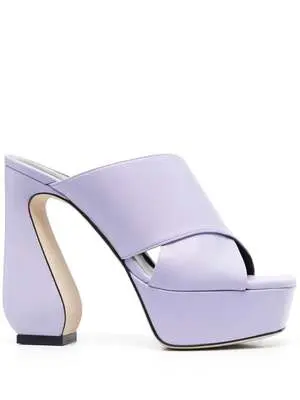 SERGIO ROSSI 130mm Leather Heel Mules - Lilac