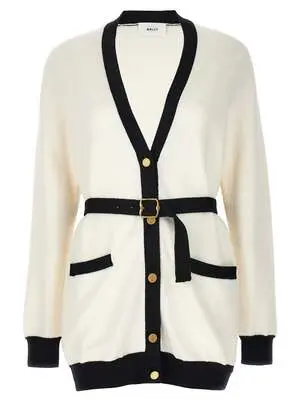 Bally Jacquard Logo Cardigan - White/black