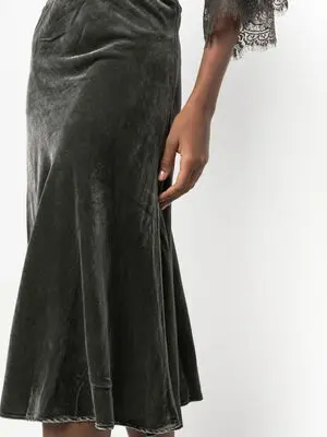 Gold Hawk Velvet Maxi Skirt - Grey