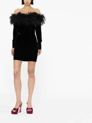 Alessandra Rich Feather-trim Velvet Minidress