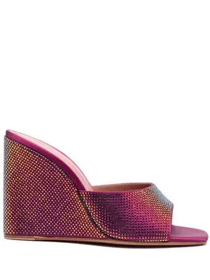 Amina Muaddi Lupita Crystal Wedge Mules - Red
