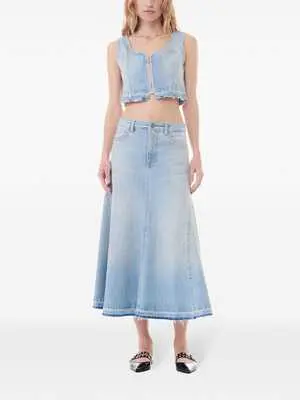 GANNI Organic Cotton Denim A-line Skirt - Clear Blue