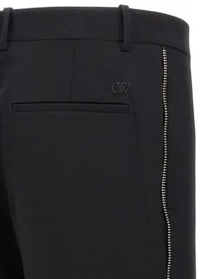 Off White Wool Pants With Logo Embroidery